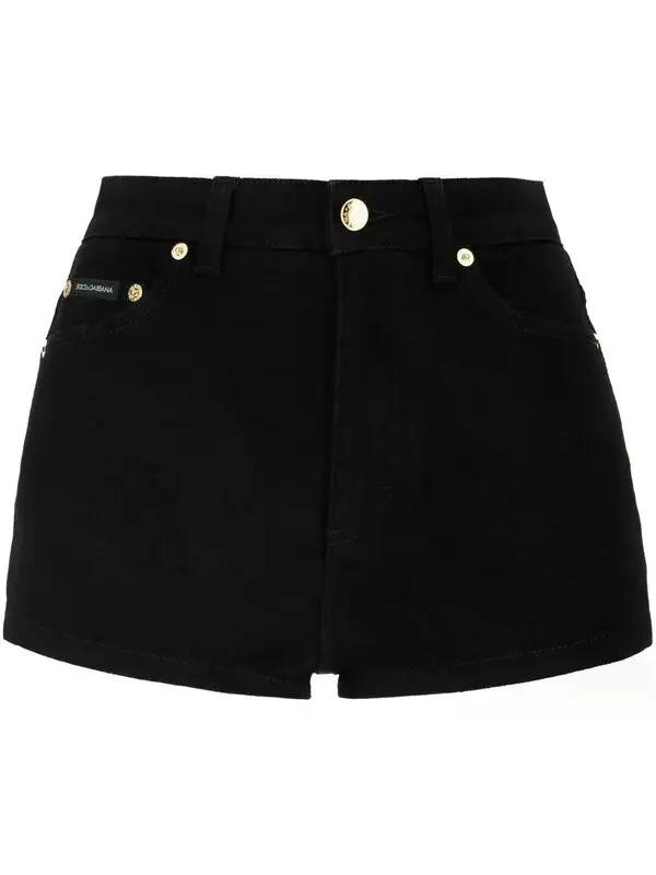 Dolce & Gabbana Logo-plaque Denim Shorts - Black