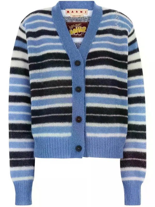 Marni Mohair Striped Cardigan - Blue