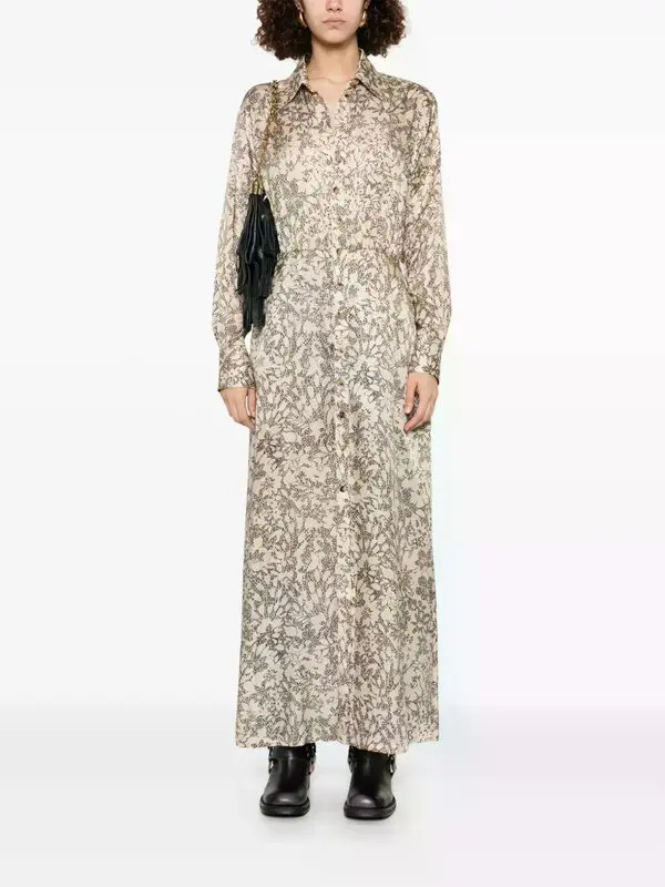 GOLDEN GOOSE Silk Blend Floral Print Midi Dress - Neutrals