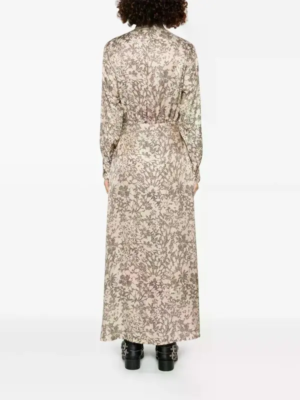 GOLDEN GOOSE Silk Blend Floral Print Midi Dress - Neutrals
