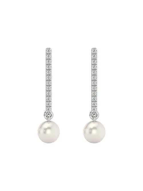 BLISS DIAMOND 6mm Pearl And Lab Grown Diamond Dangle Earrings - 14k White Gold