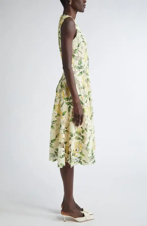 Oscar De La Renta English Rose Guipure Lace Fit & Flare Dress - Yellow/soft Yellow