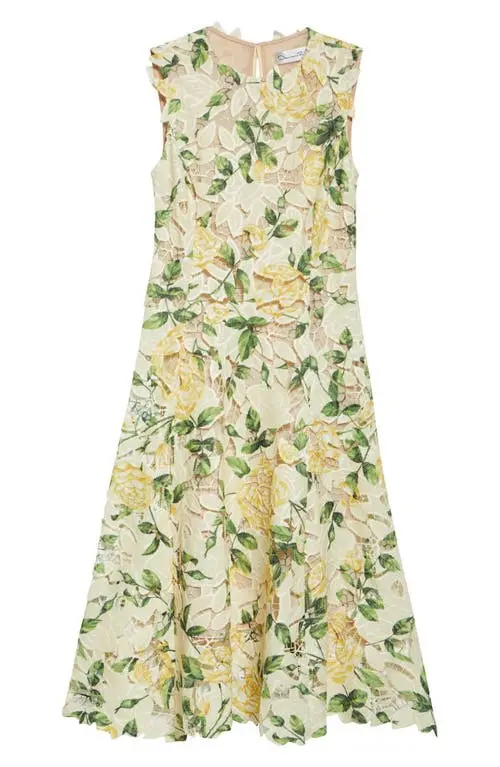Oscar De La Renta English Rose Guipure Lace Fit & Flare Dress - Yellow/soft Yellow