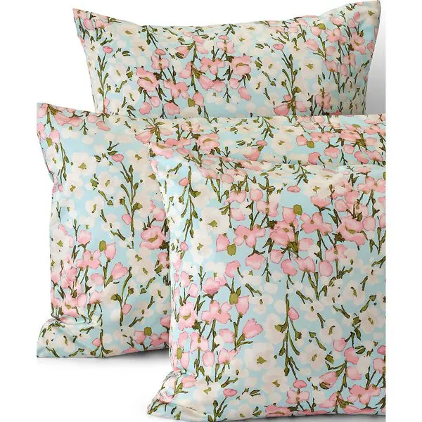LANDS' END 700 Thread Count Luxe Sateen Egyptian Cotton No Iron Bed Pillow Sham - Aqua Breeze Floral