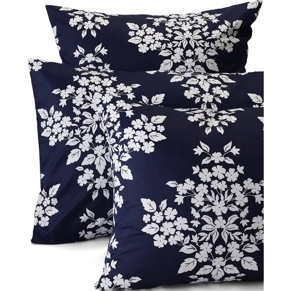 LANDS' END 700 Thread Count Luxe Sateen Egyptian Cotton No Iron Bed Pillow Sham - Deep Sea Navy/white Floral