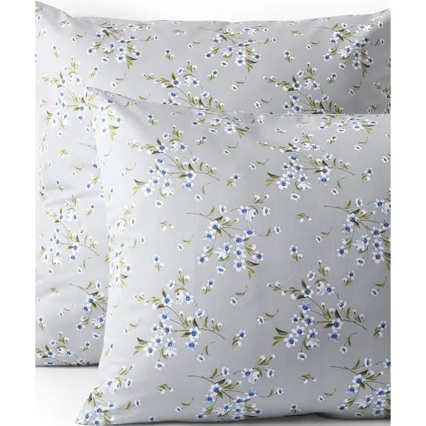 LANDS' END 700 Thread Count Luxe Sateen Egyptian Cotton No Iron Bed Pillow Sham - Light Fog Snow Drop Floral