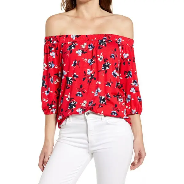 Loveappella Floral Off-the-shoulder Top - Red