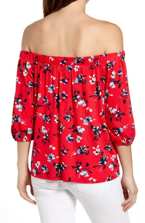 Loveappella Floral Off-the-shoulder Top - Red