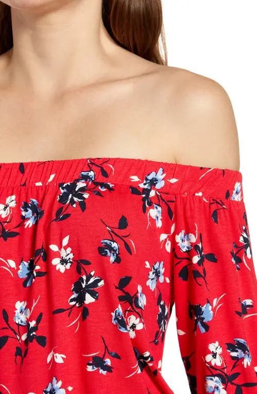 Loveappella Floral Off-the-shoulder Top - Red