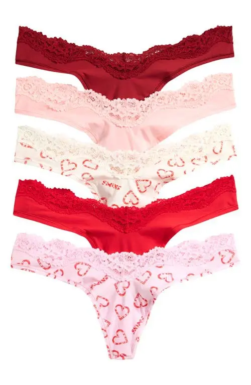 SKIMS 5-pack Fits Everybody Lace Dipped Thong - Candy Heart Multi