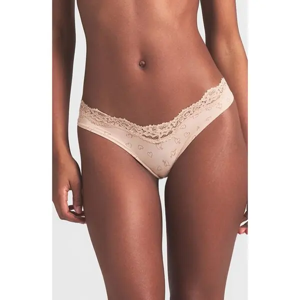SKIMS Fits Everybody Lace Dipped Thong - Mica Sketched Hearts
