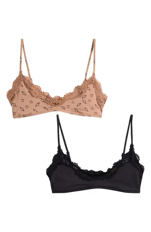 SKIMS Fits Everybody Assorted 2-pack Lace Bralettes - Onyx And Sketched Hearts