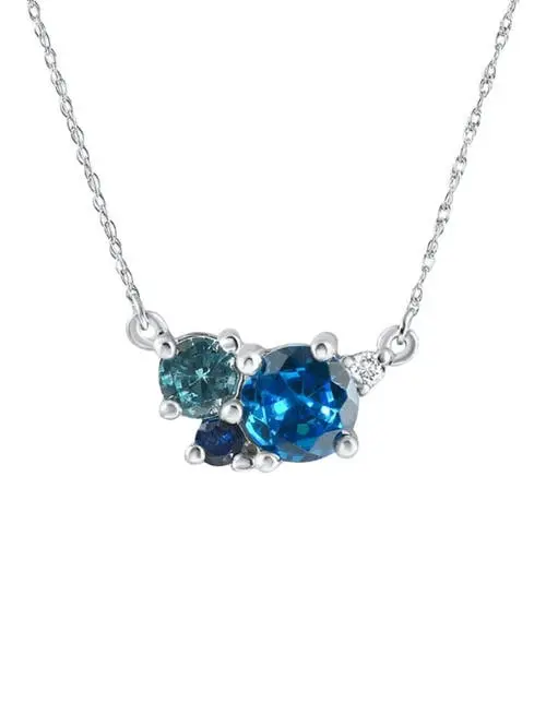 BLISS DIAMOND 3ct Sapphire Topaz Aquamarine Diamond Pendant Necklace - 14k White Gold