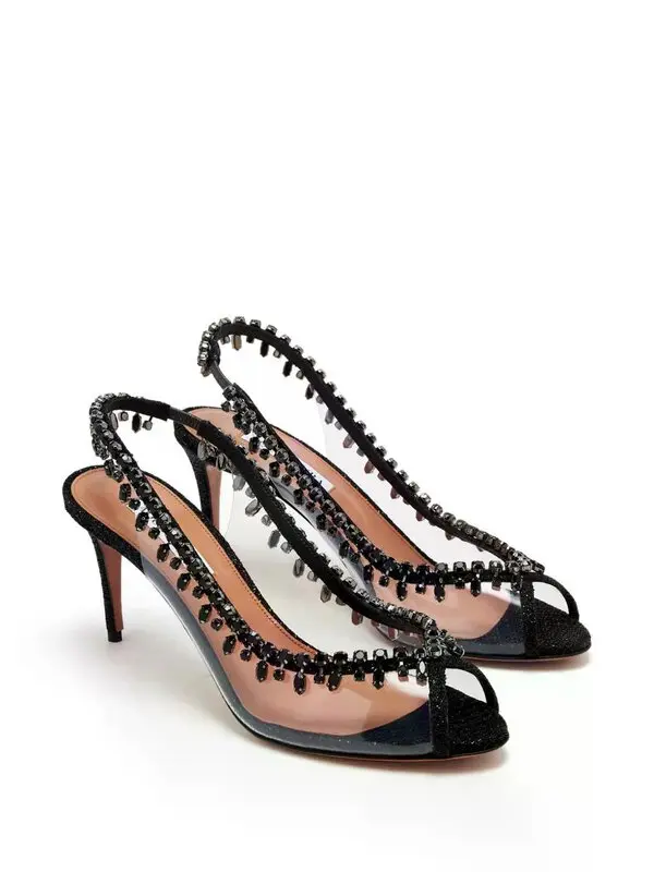 AQUAZZURA 75mm Temptation Crystal Pumps - Black
