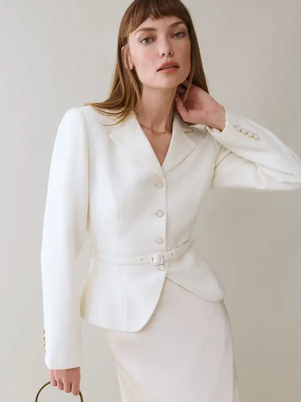 REFORMATION Mabel Herringbone Jacket - Ivory