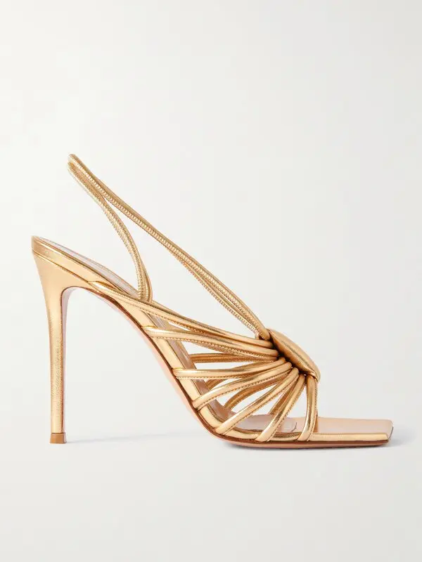 GIANVITO ROSSI Hellen 105 Metallic Leather Slingback Sandals - Gold