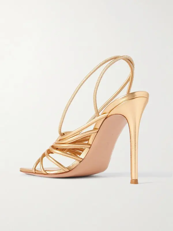 GIANVITO ROSSI Hellen 105 Metallic Leather Slingback Sandals - Gold