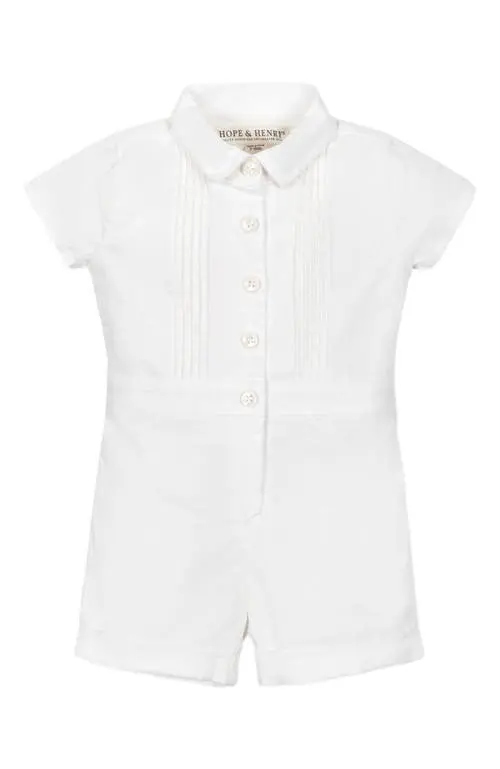 HOPE & HENRY Baby Linen Pintuck Romper - Soft White Pintuck