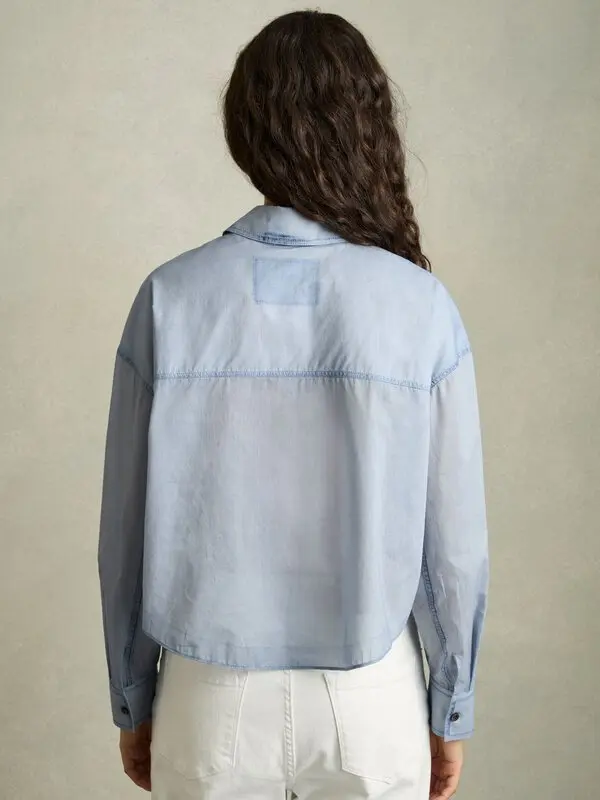 REISS Darcy Cotton Denim-print Cropped Shirt