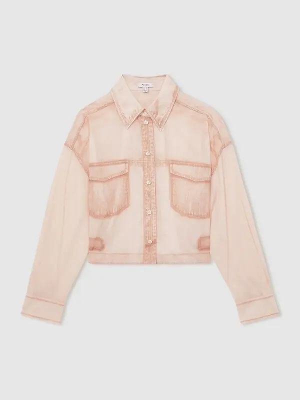 REISS Darcy Cotton Denim-print Cropped Shirt