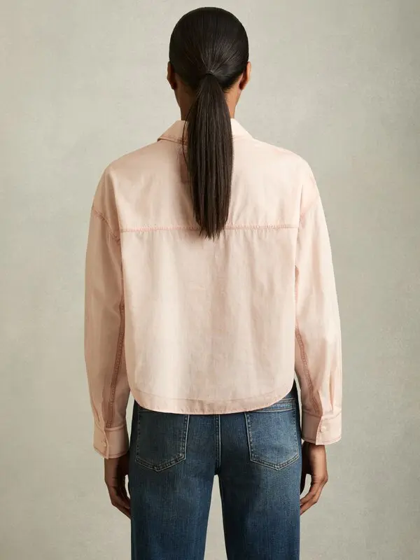 REISS Darcy Cotton Denim-print Cropped Shirt