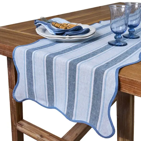 JULISKA Cabana Stripe 18 X 90 Table Runner - Ocean Blue