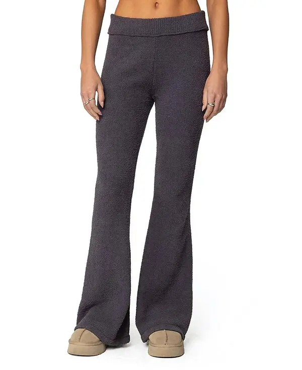 EDIKTED Plush Flared Pants - Dark-gray