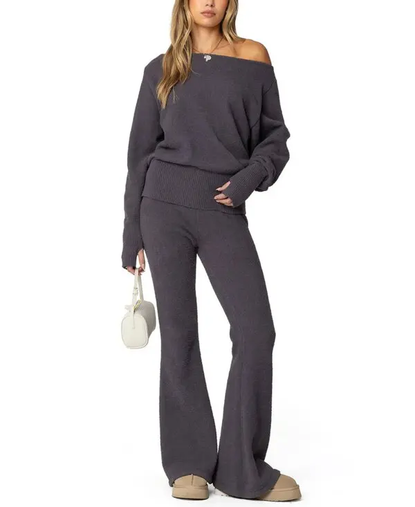 EDIKTED Plush Flared Pants - Dark-gray