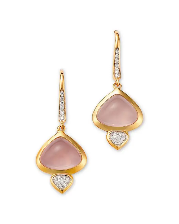 Marina B 18k Yellow Gold Trisolina Rose Quartz & Diamond Drop Earrings - Pink/gold