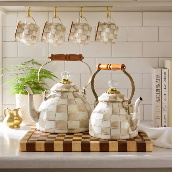 MACKENZIE-CHILDS Mocha Check 3 Quart Tea Kettle - No Color