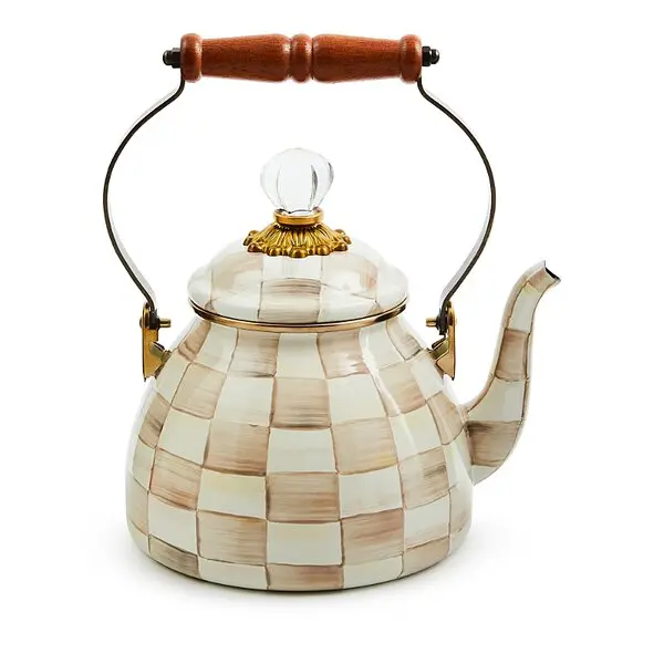 MACKENZIE-CHILDS Check 2 Quart Tea Kettle - Mocha