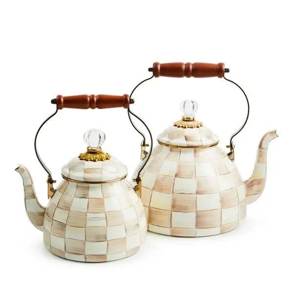 MACKENZIE-CHILDS Check 2 Quart Tea Kettle - Mocha