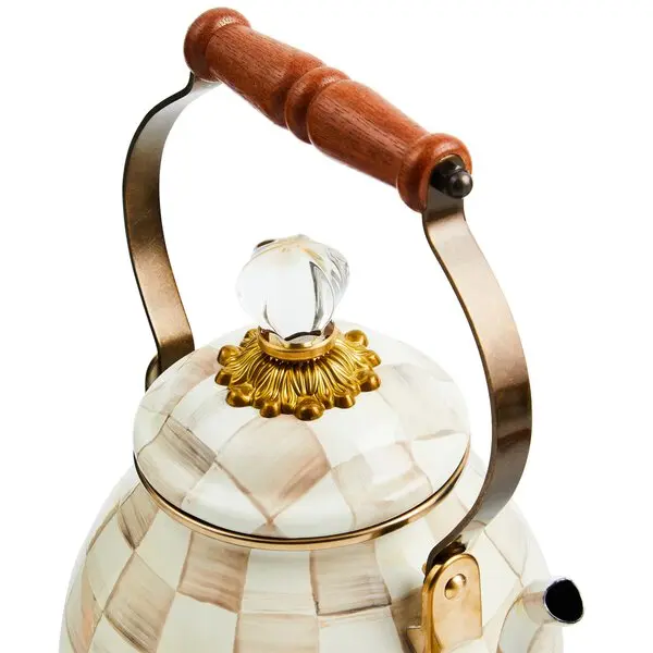 MACKENZIE-CHILDS Check 2 Quart Tea Kettle - Mocha