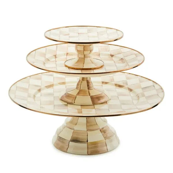 MACKENZIE-CHILDS Check Large Pedestal Platter - Mocha