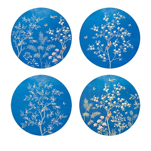 ADDISON ROSS LONDON Chinoiserie Lacquer Round 15 Placemats, Set Of 4 - Blue