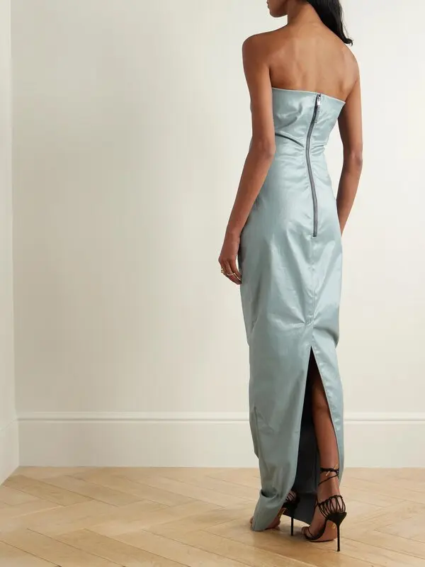 Rick Owens Strapless Cutout Coated-denim Gown - Blue
