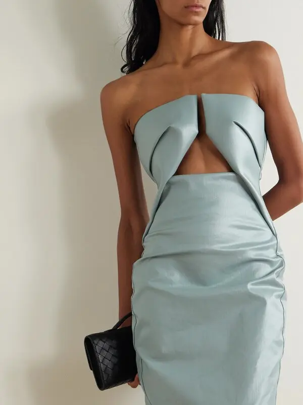 Rick Owens Strapless Cutout Coated-denim Gown - Blue