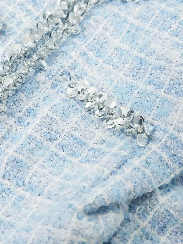 SELF-PORTRAIT Embellished Checked Bouclé-tweed Cardigan