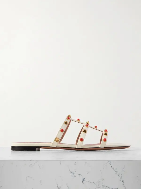 Valentino Garavani Rockstud Leather Slides - Ivory