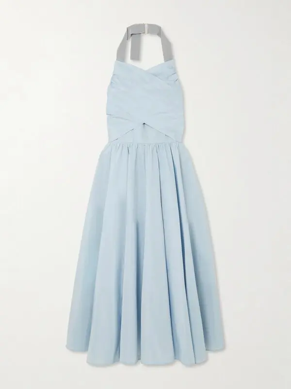 PATOU Pleated Halterneck Midi Dress - Blue