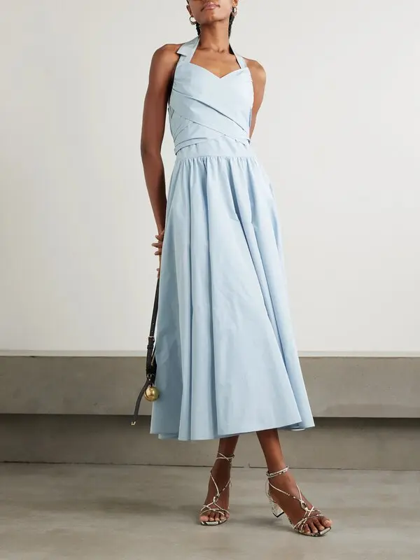PATOU Pleated Halterneck Midi Dress - Blue