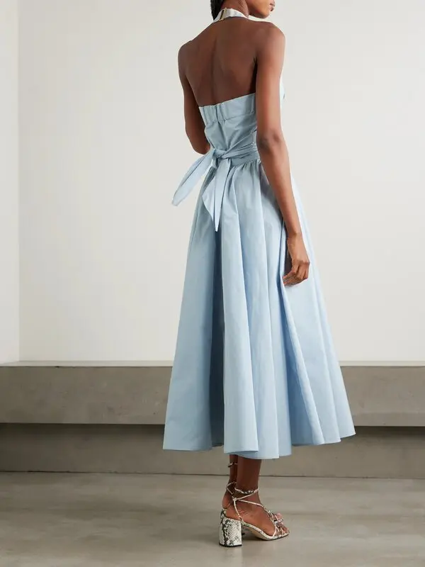 PATOU Pleated Halterneck Midi Dress - Blue