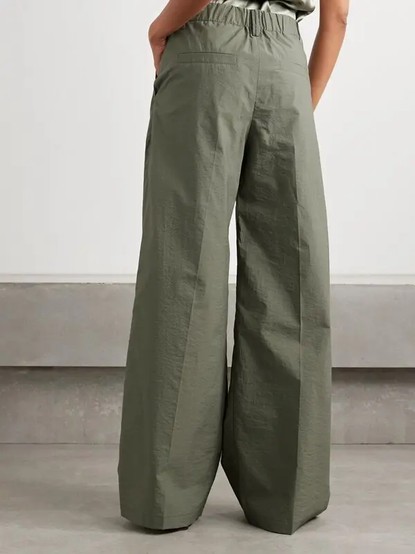Brunello Cucinelli Pleated Wide-leg Cotton-blend Pants - Green