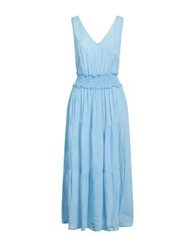 120% Lino Midi Linen Shirred Dress - Light Blue