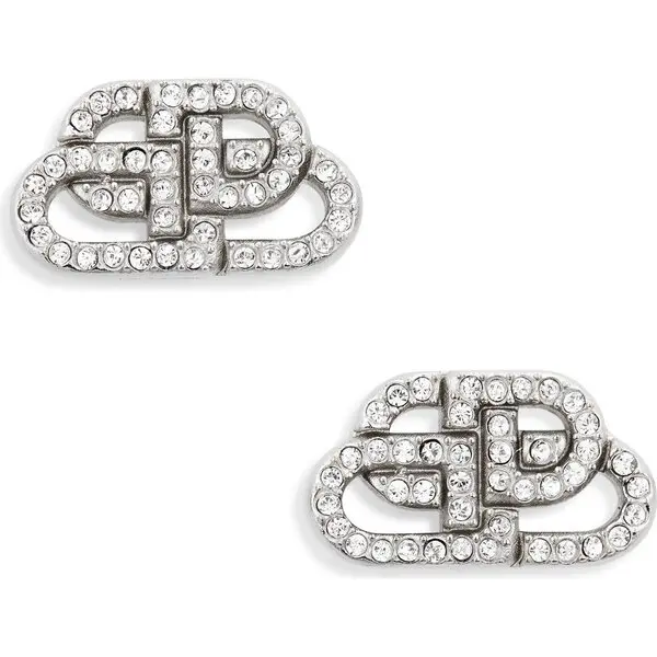 Balenciaga Crystal Interlocking Bb Stud Earrings - Silver/crystal