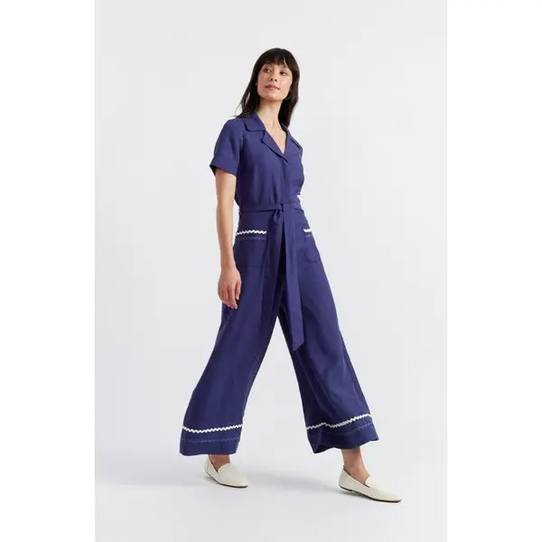 Chinti & Parker Linen Blend La Mer Jumpsuit - Admiral Blue