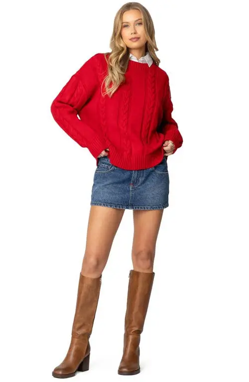 EDIKTED Embroidered Denim Mini Skirt