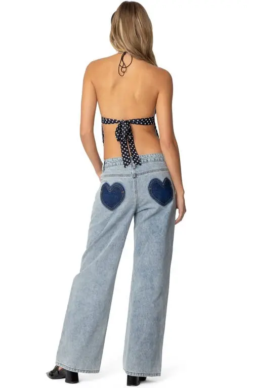 EDIKTED Contrast Heart Low Rise Wide Leg Jeans