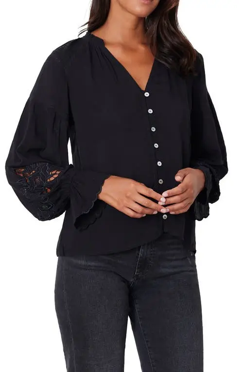 PANEROS CLOTHING Stevie Embroidered Blouse - Black