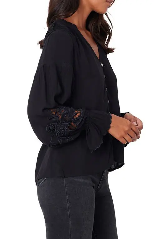 PANEROS CLOTHING Stevie Embroidered Blouse - Black